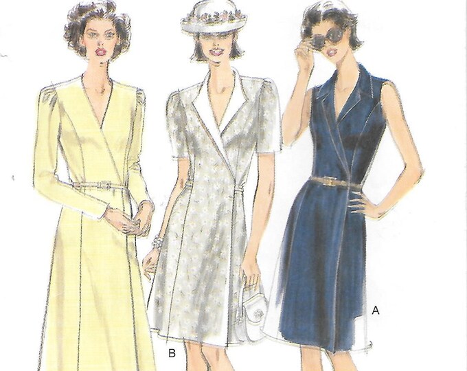 1990s Vogue 9266 Front Wrap Princess Seam Dress With Collar and Sleeve ...