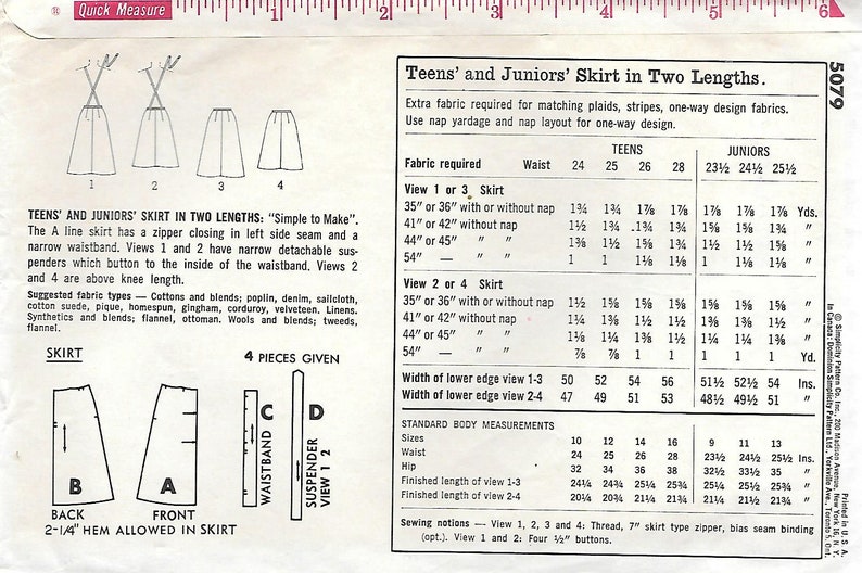 1960s Simplicity 5079 A Line Skirt With Suspenders Vintage Sewing ...
