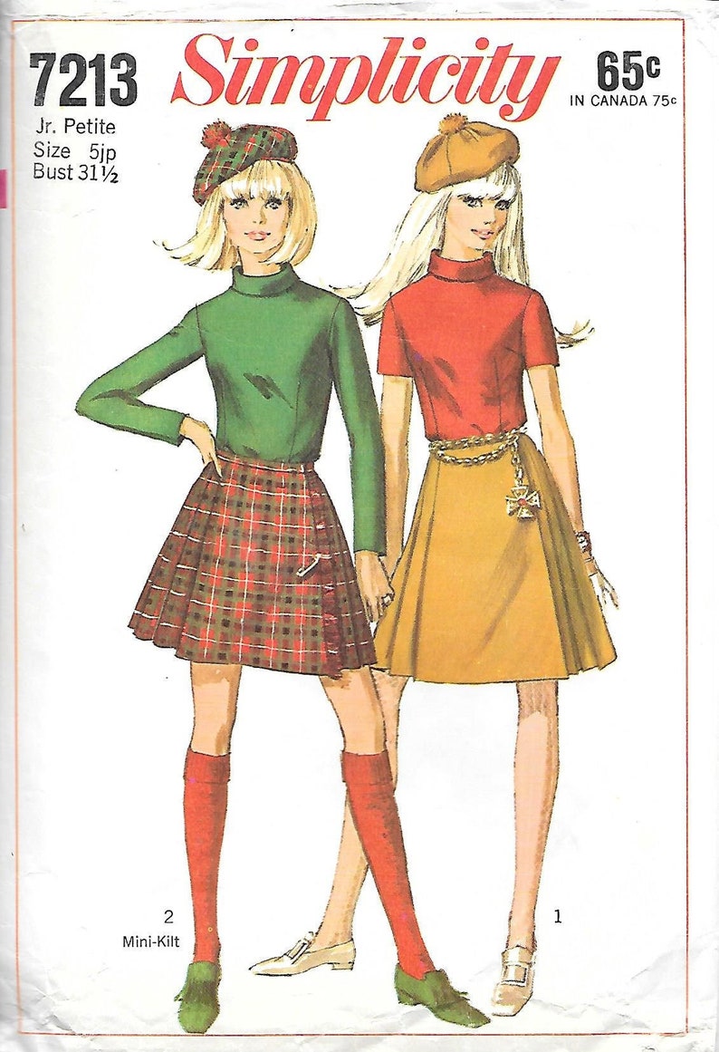 1960s Simplicity 7213 Kilt Beret and Bias Roll Collar Top Vintage ...