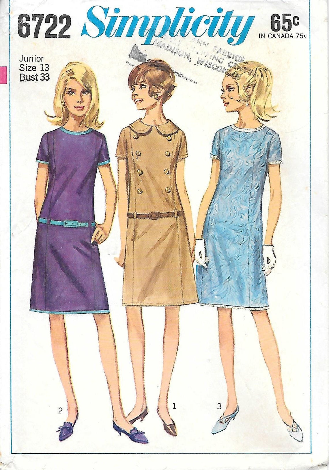 1960s Simplicity 6722 Mod Princess Seam Dress With Short Sleeves ...