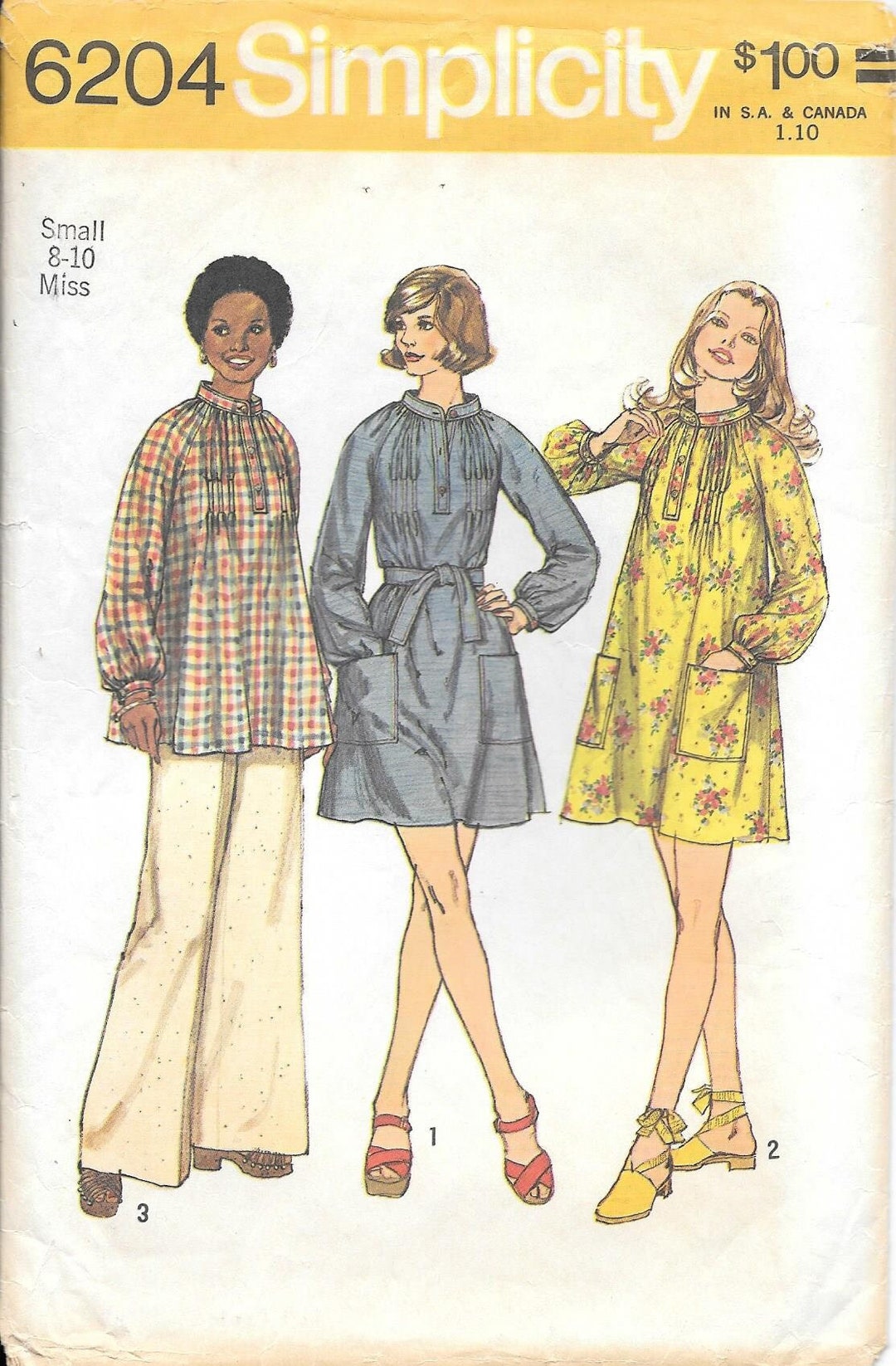 1970s Simplicity 6204 Misses Short Smock Dress and Tunic With Tucks ...