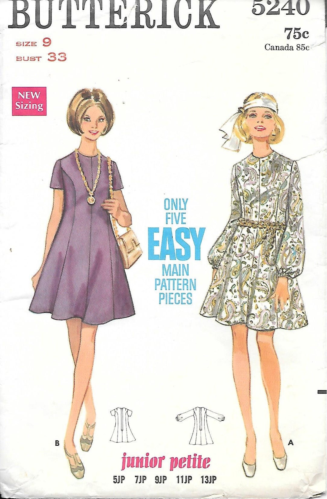 1960s Butterick 5240 Boho Princess Seam Dress With Flared Skirt Vintage ...