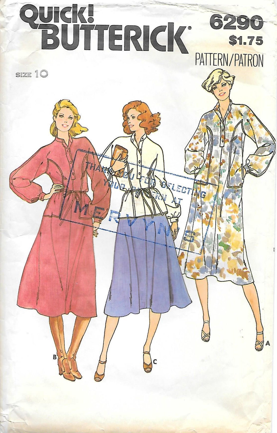 1980s Butterick 6290 Loose Fitting Dress Top and Skirt Vintage Sewing ...