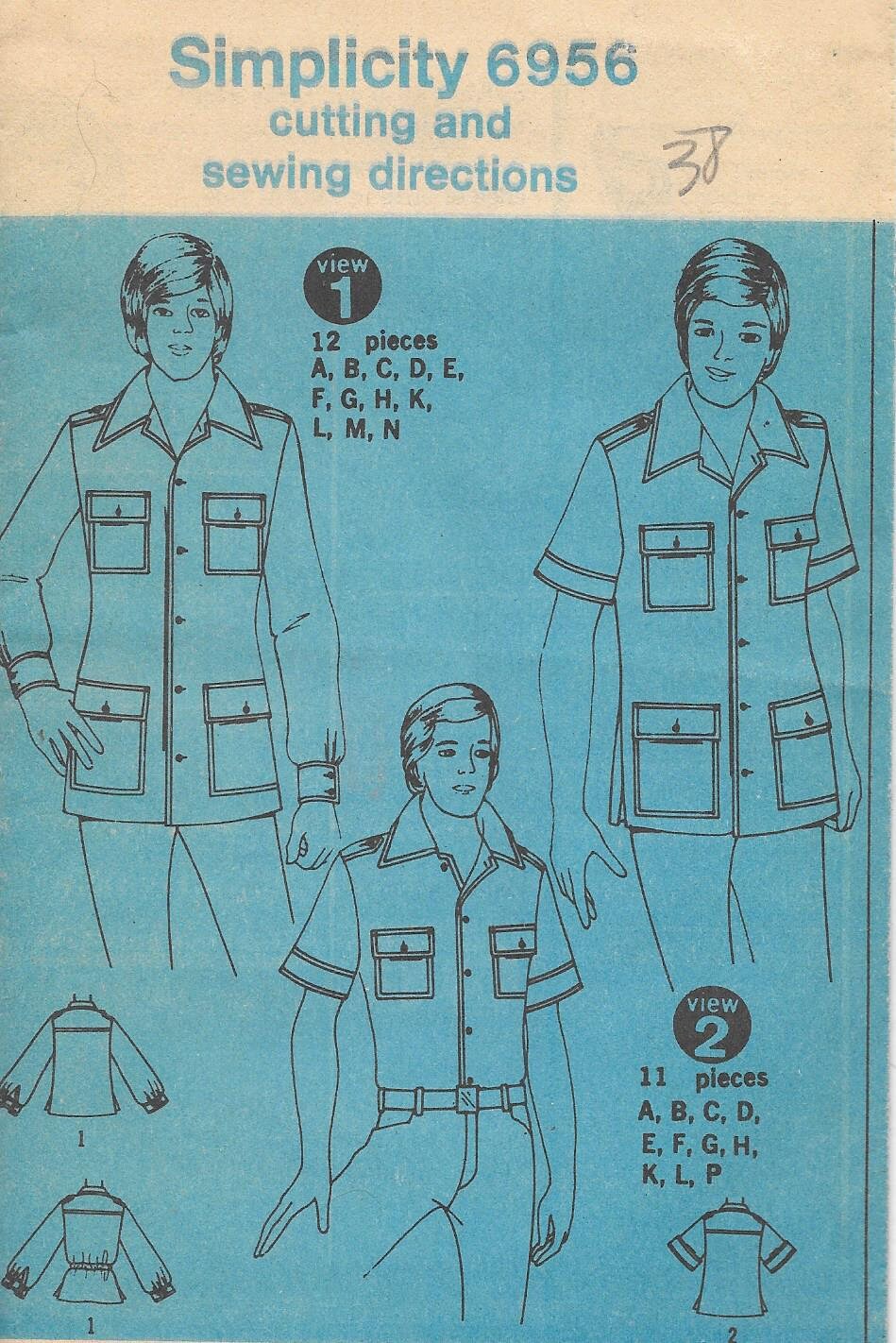 1970s Simplicity 6956 Mens Safari Shirt Vintage Sewing Pattern - Etsy