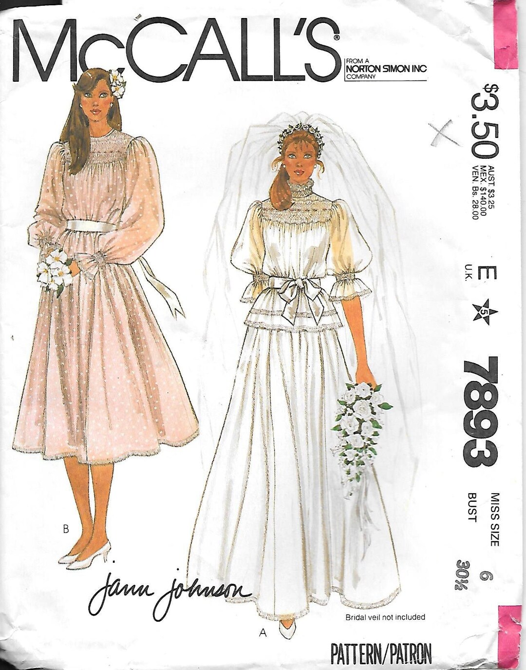 1980s Mccalls 7893 Ruched Yoke Wedding and Bridesmaid Dress and Slip ...