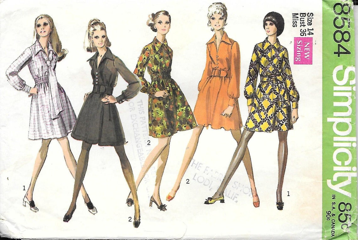 1960 Simplicity 8584 V Neck Mini Shirt Dress With Ruched - Etsy