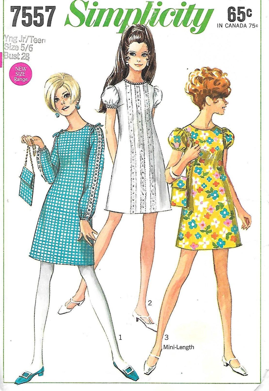 1960s Simplicity 7557 Teen Babydoll Dress With Purse Vintage Sewing Pattern Size 5/6 Bust 28 ...