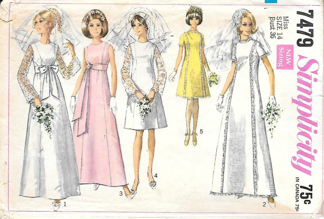 1960s Simplicity 7479 Princess Seam Wedding and Bridesmaid Dresses ...