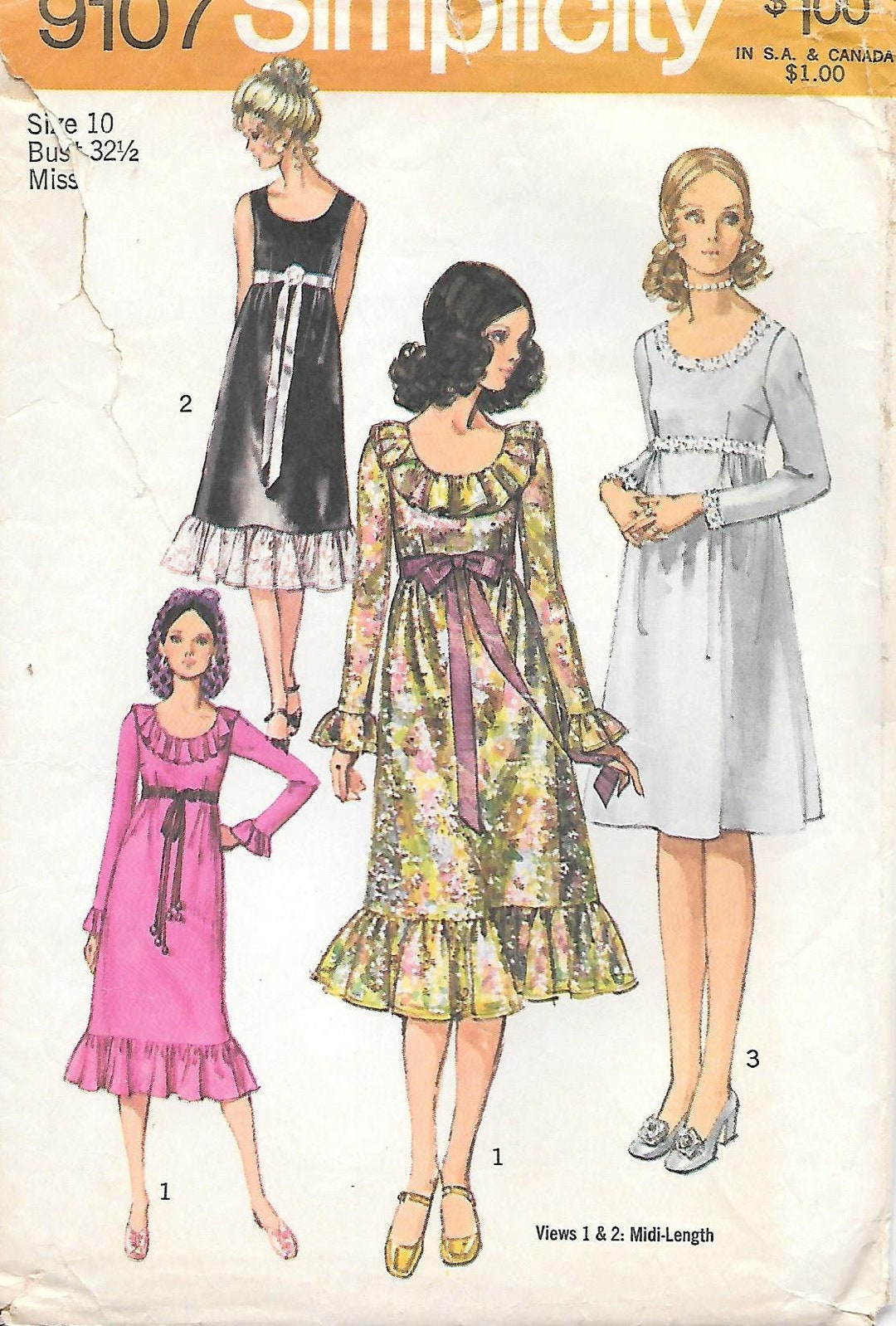 CLOSE OUT/ 1970s Simplicity 9107 Empire Waist Dress With Scoop Neckline ...