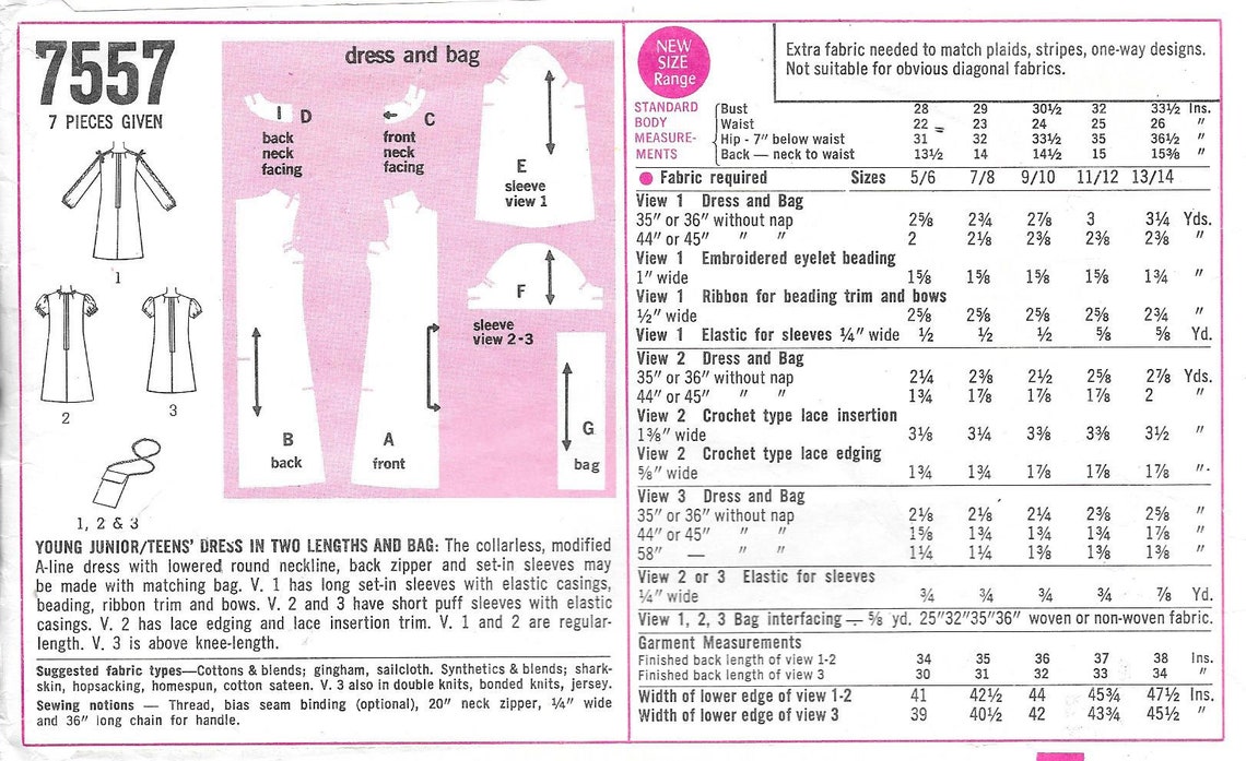 1960s Simplicity 7557 Teen Babydoll Dress With Purse Vintage - Etsy