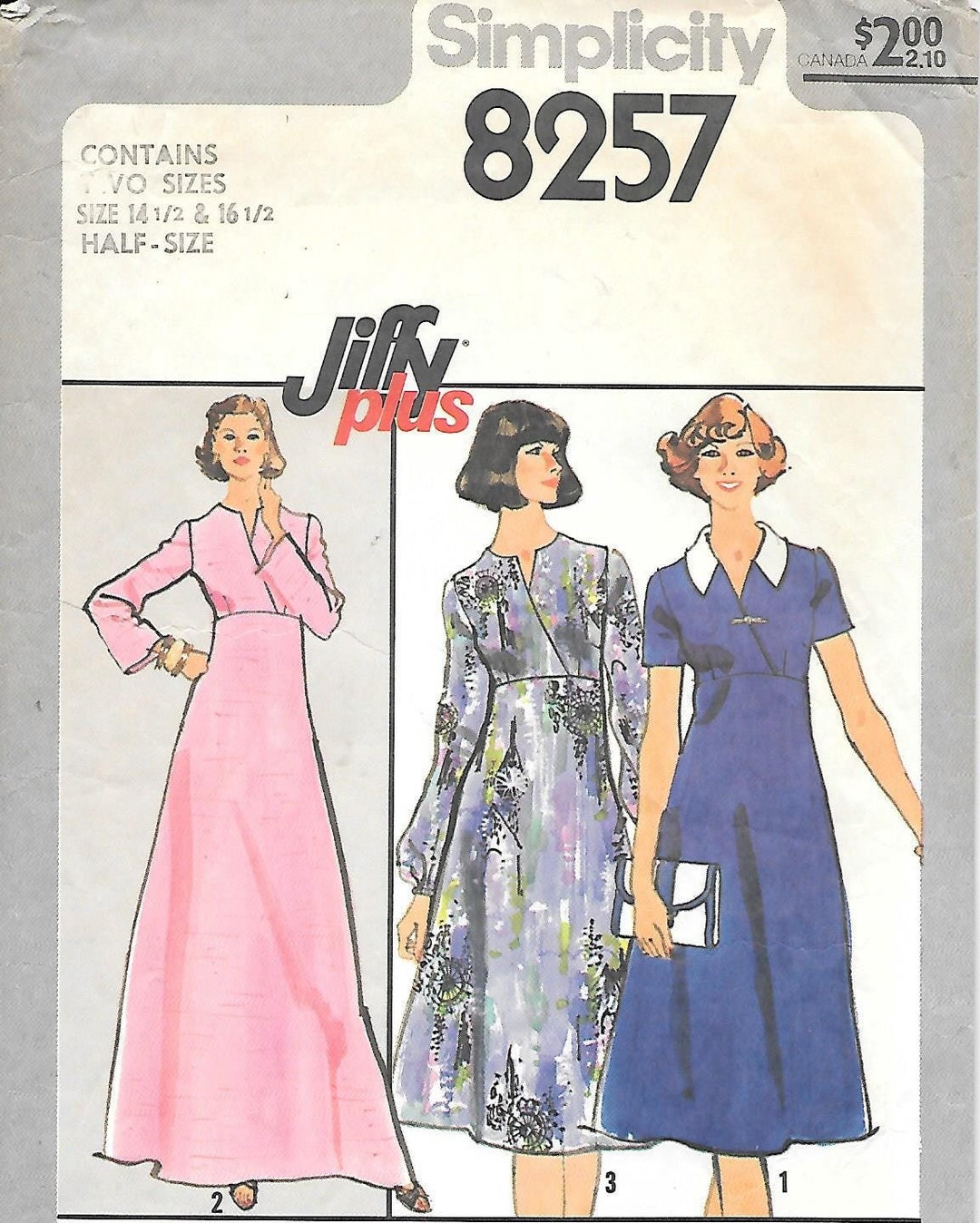 1970s Simplicity 8257 Unique Front Closing High Waisted Dress in Two Lengths Vintage Sewing ...