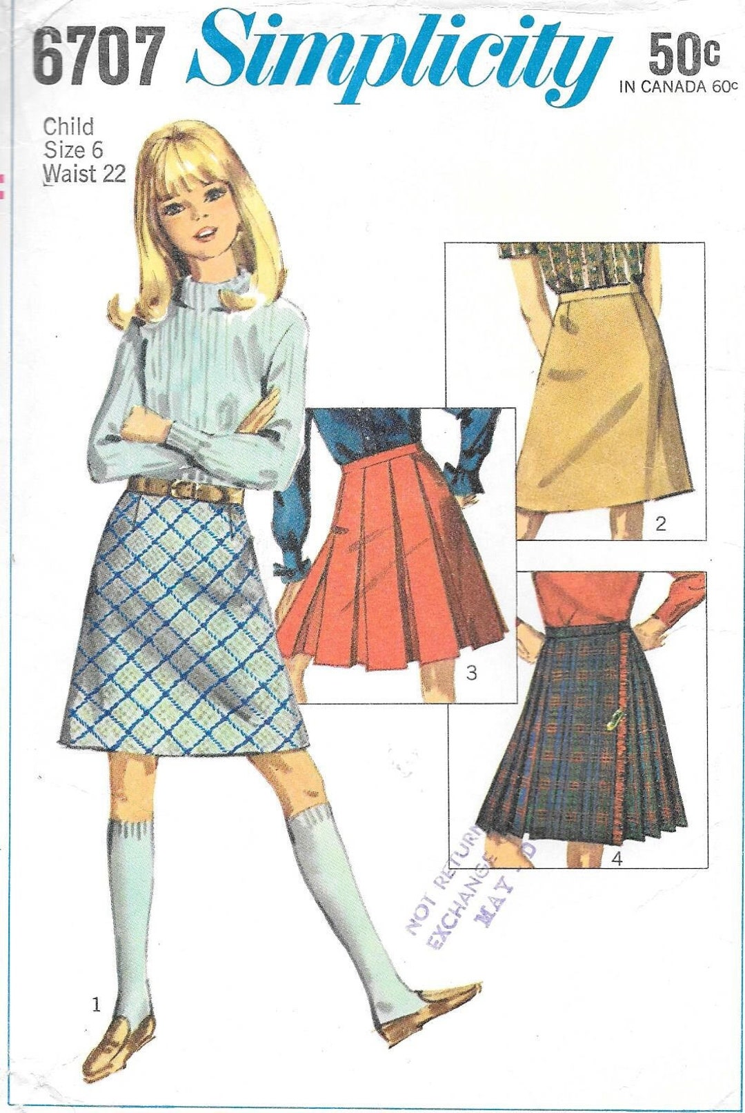1960s Simplicity 6707 Kilt A-line or Pleated Skirt Vintage Sewing ...