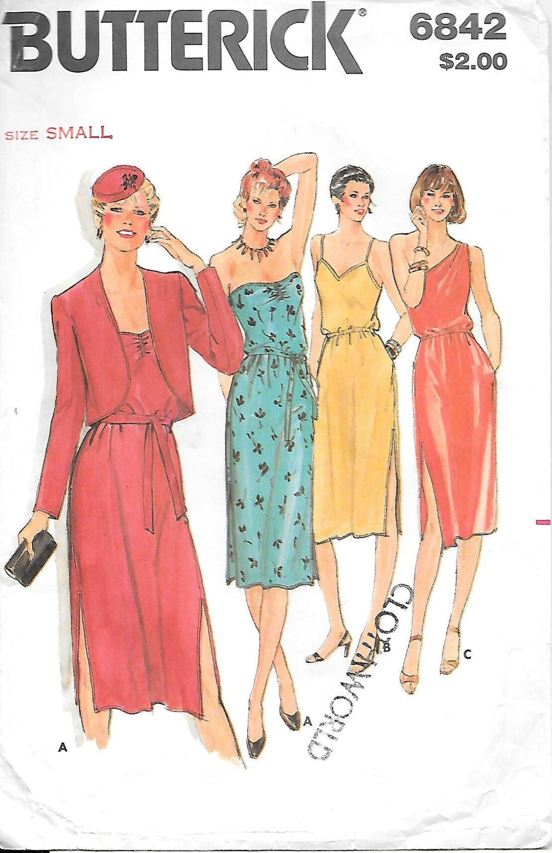 1980s Butterick 6842 Bolero Jacket and Slip Dress Neckline Variation ...