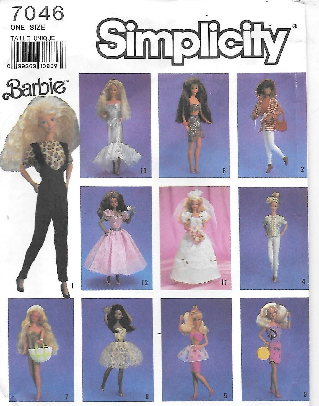1990s Simplicity 7046 Barbie Doll Wardrobe Vintage Sewing Pattern 11 1/ ...