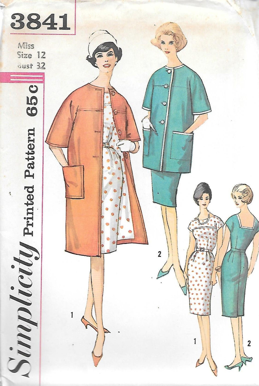 1960s Simplicity 3841 Slim Fit Dress With Matching Lined Coat Vintage ...