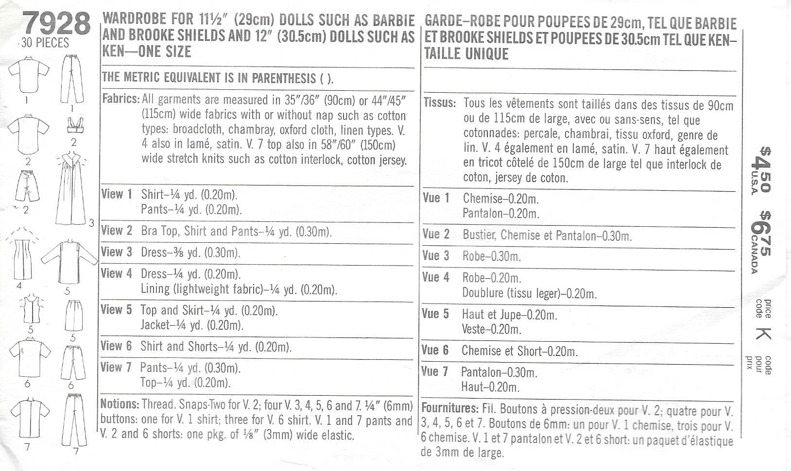 1980s Simplicity 7928 Barbie and Ken Wardrobe Vintage Sewing - Etsy