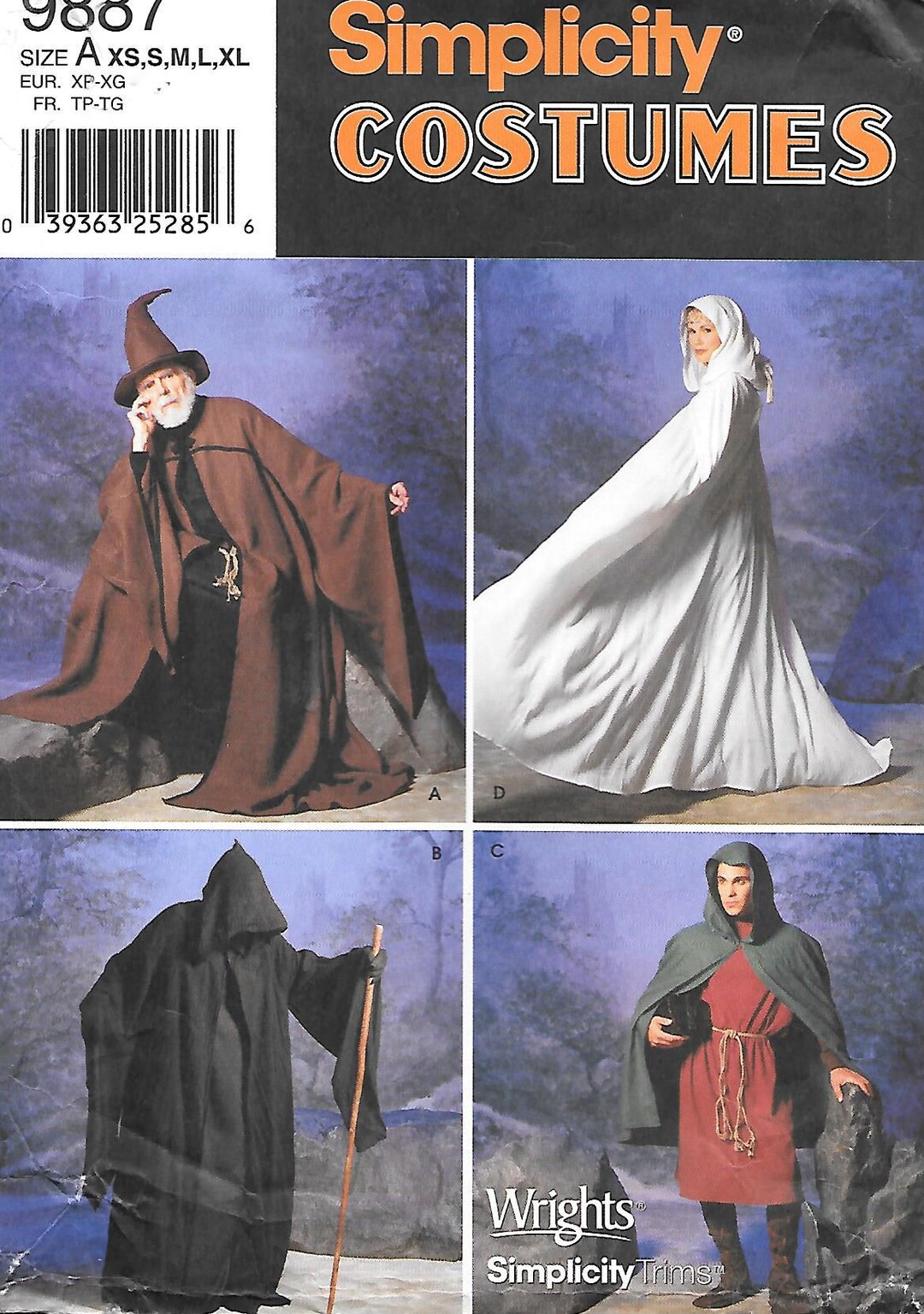 Gandalf Robin Hood Grim Reaper Cape Tunic and Hat Simplicity 9887 Sewing Pattern Sizes Xsmall to ...