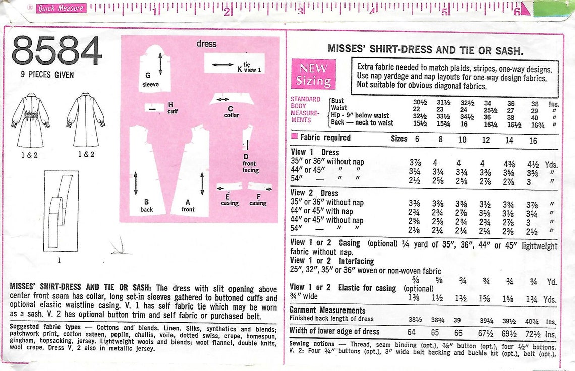 1960 Simplicity 8584 V Neck Mini Shirt Dress With Ruched - Etsy