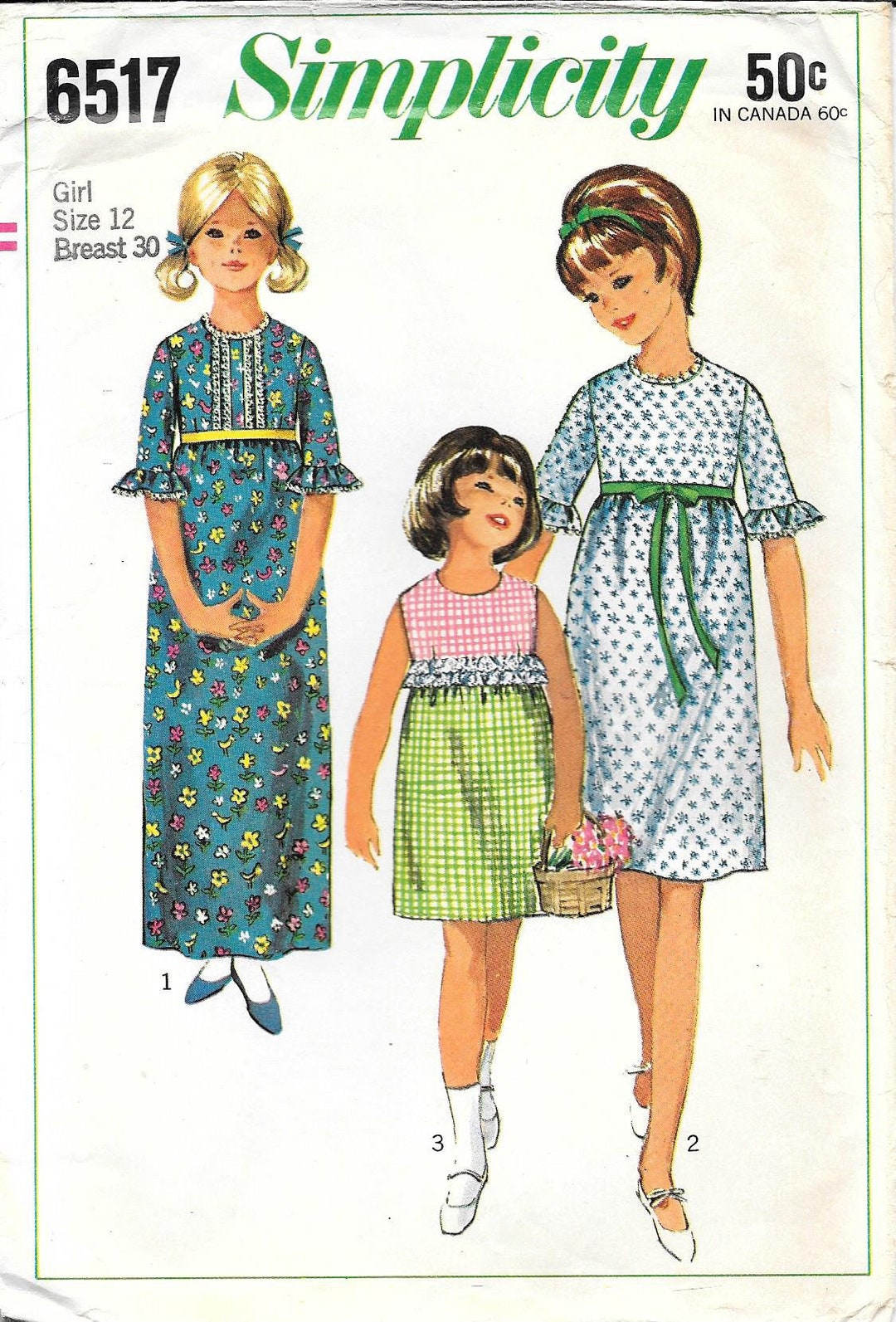 1960s Simplicity 6517 Girls Empire Waist Granny Dress Vintage Sewing ...