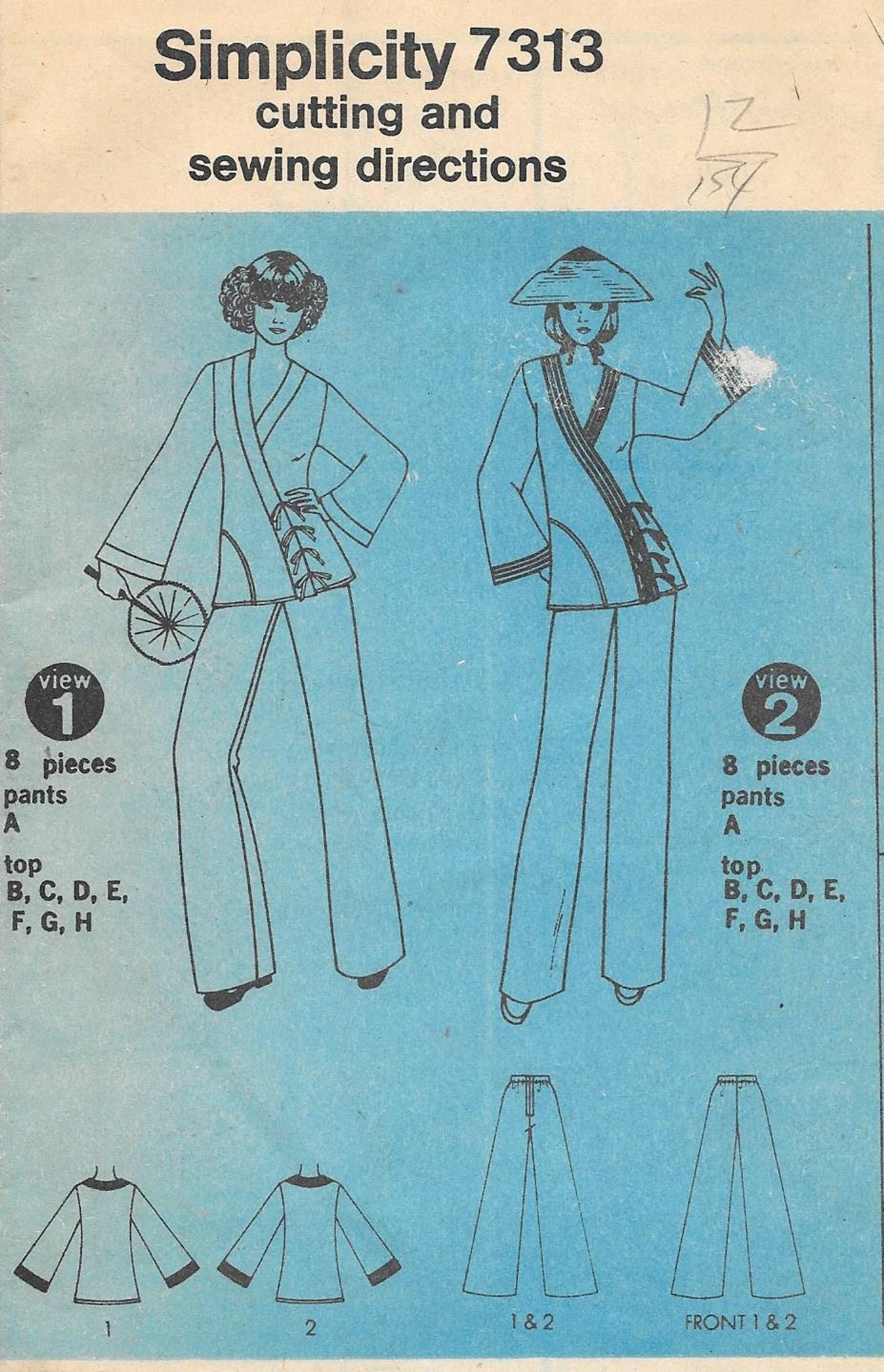 1970s Simplicity 7313 Asian Inspired Wrap Top and Pants Vintage Sewing ...