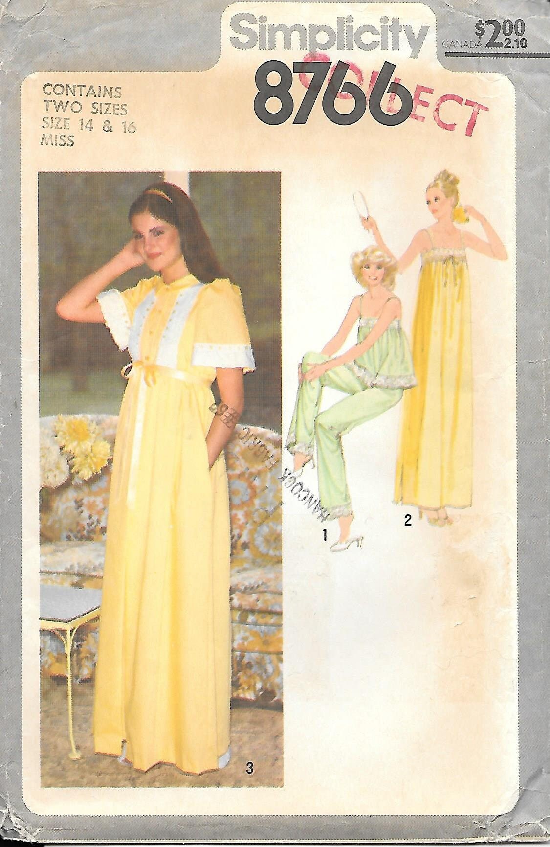 1970s Simplicity 8766 Misses Nightgown Pajamas and Robe - Etsy
