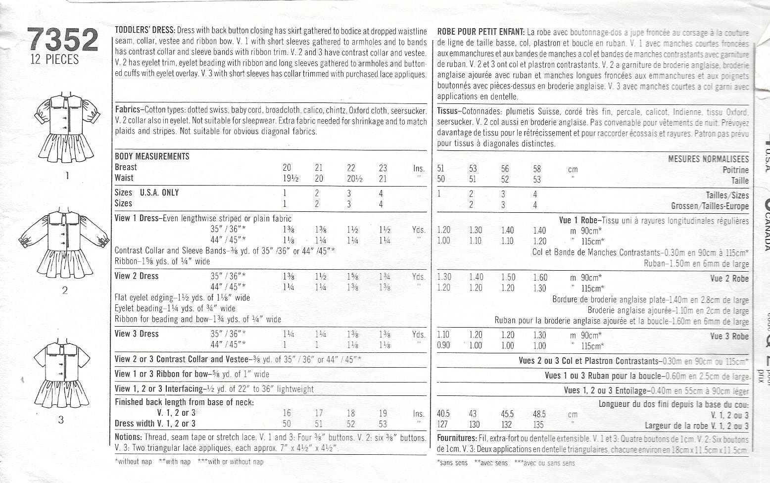 1980s Simplicity 7352 Childs Sailor Dress With Lowered Waistline ...