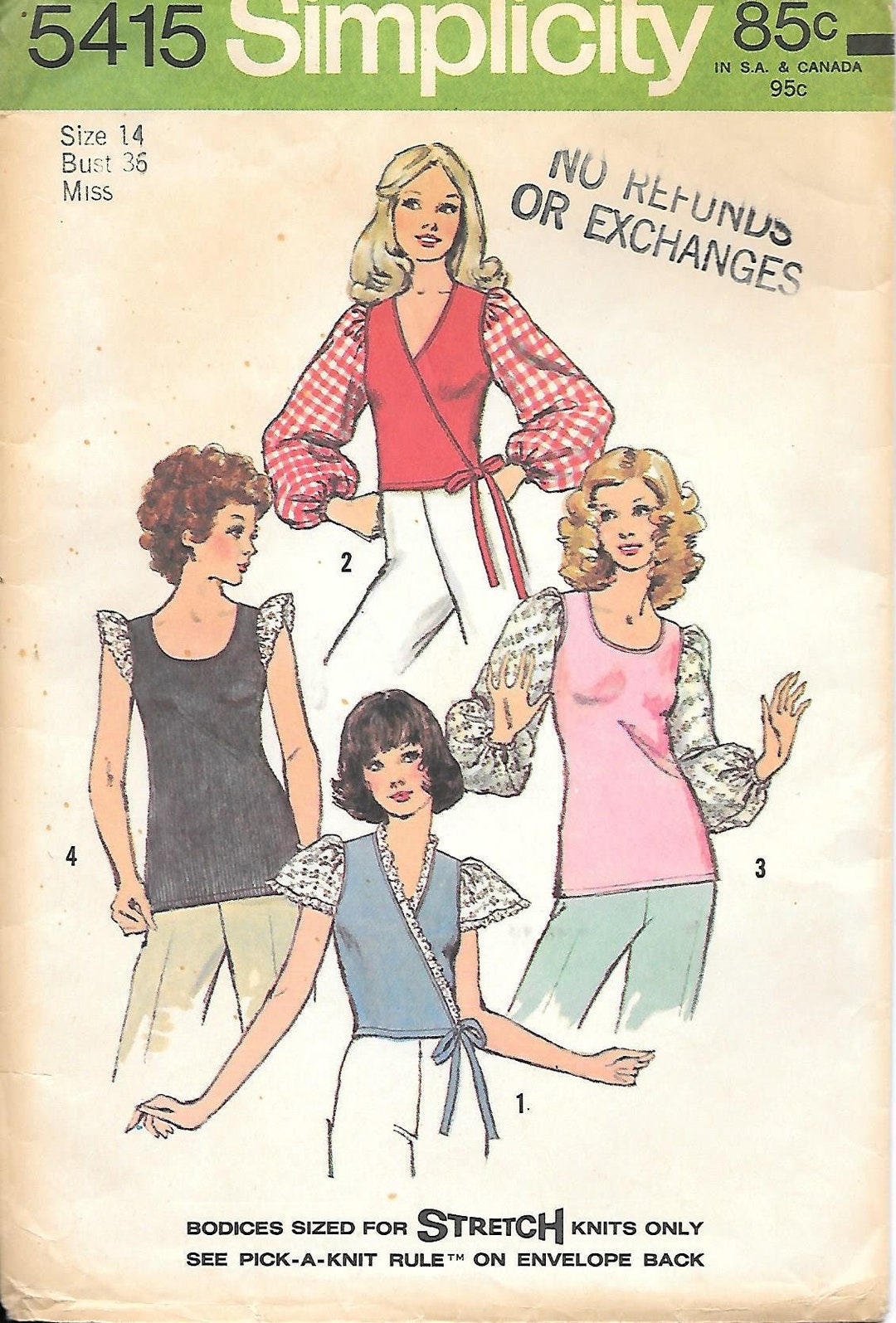1970s Simplicity 5415 Miss Knit Tops With Scoop Neck or Wrap and Tie ...