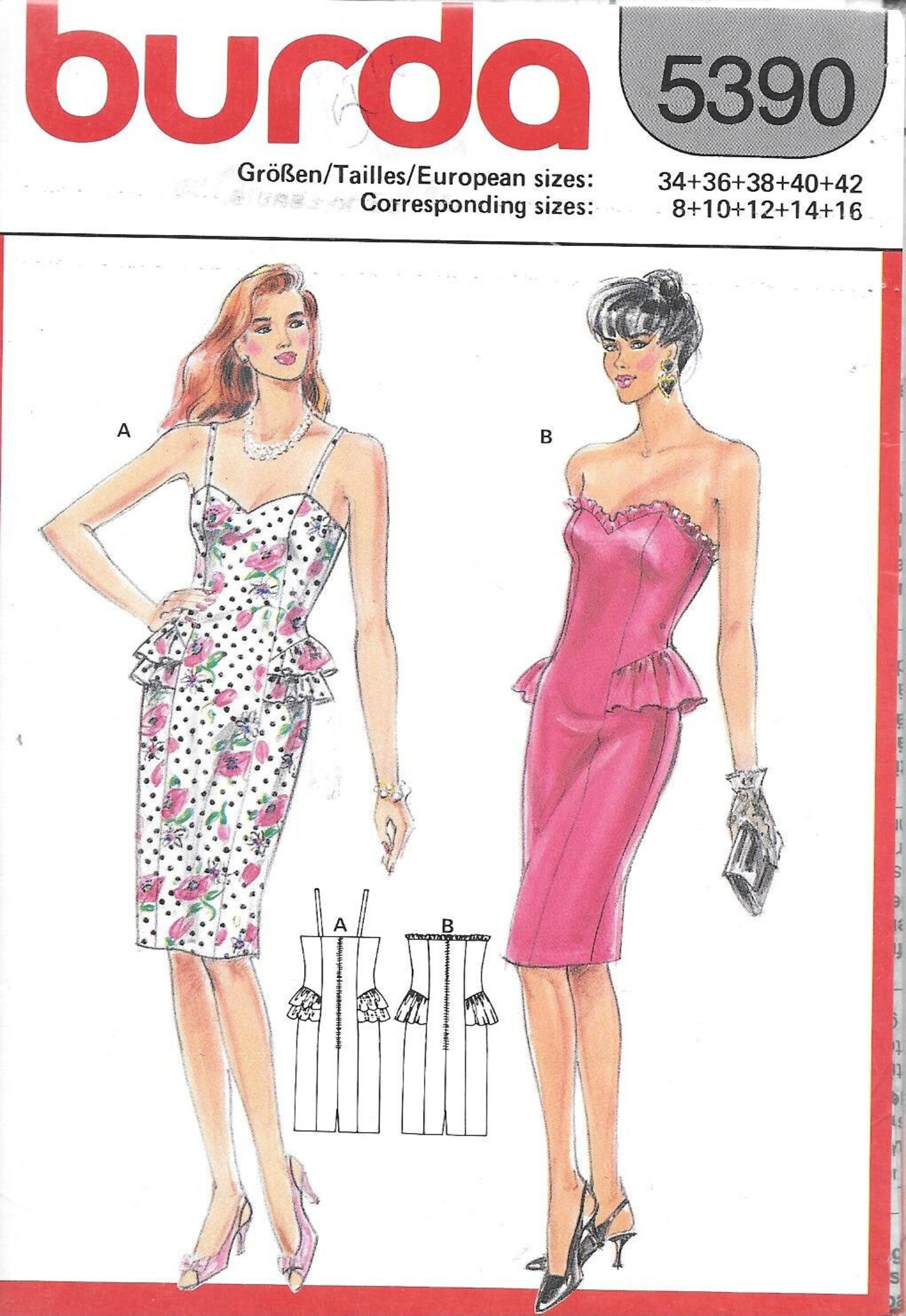 1980s Burda 5390 Strapless Slim Fit Dress With Hip Ruffle - Etsy