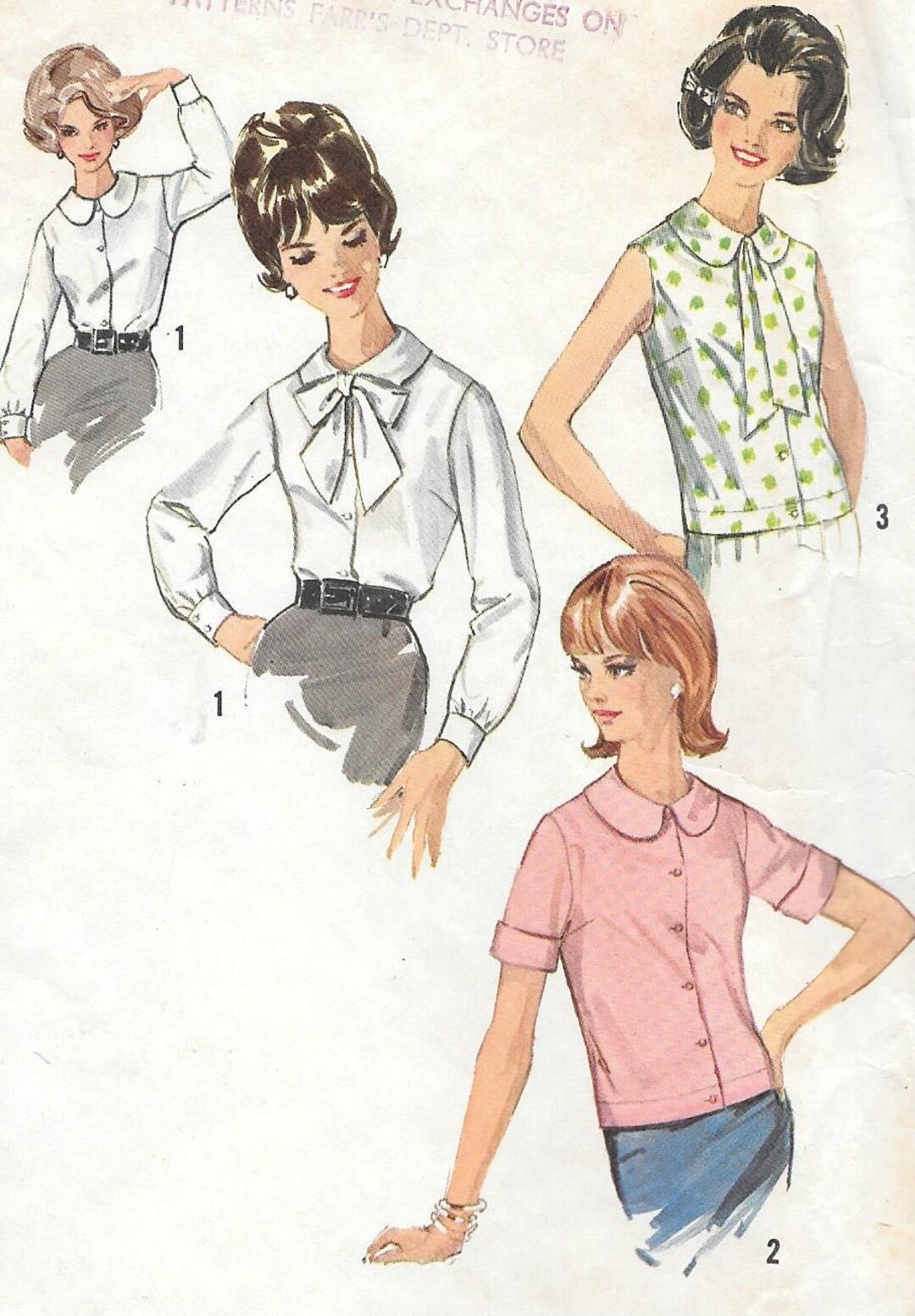 1960s Simplicity 5418 Miss Simple Classic Blouse With Collar Vintage ...