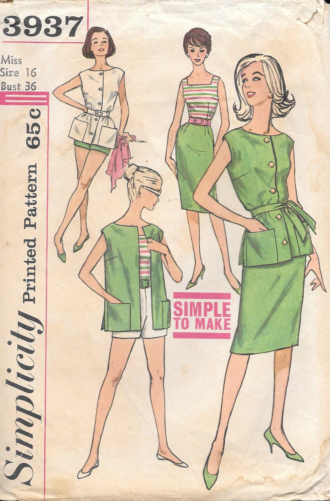 1960s Simplicity 3937 Summertime Top Skirt Blouse Short and Skirt ...