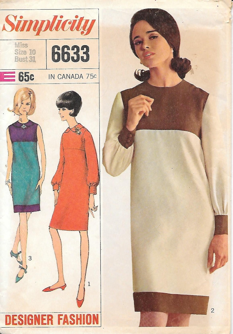 1960s Simplicity 6633 Misses Color Block Slim Line Dress Vintage Sewing ...