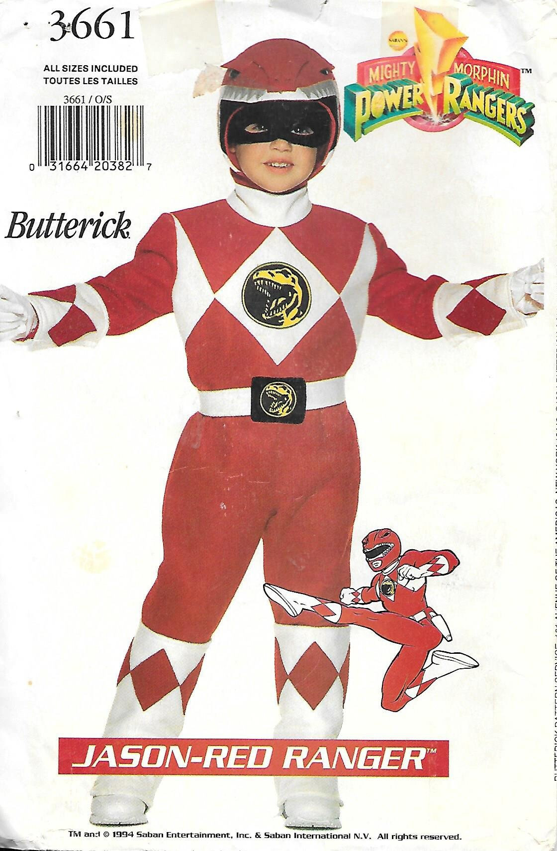 Power Ranger Costume Butterick 3661 Jason-red Ranger Vintage Sewing ...