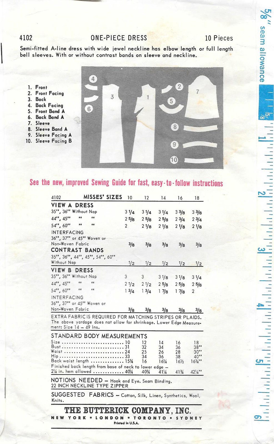 1960s Butterick 4102 Mod A-Line Dress with Wide Neck and Bell | Etsy