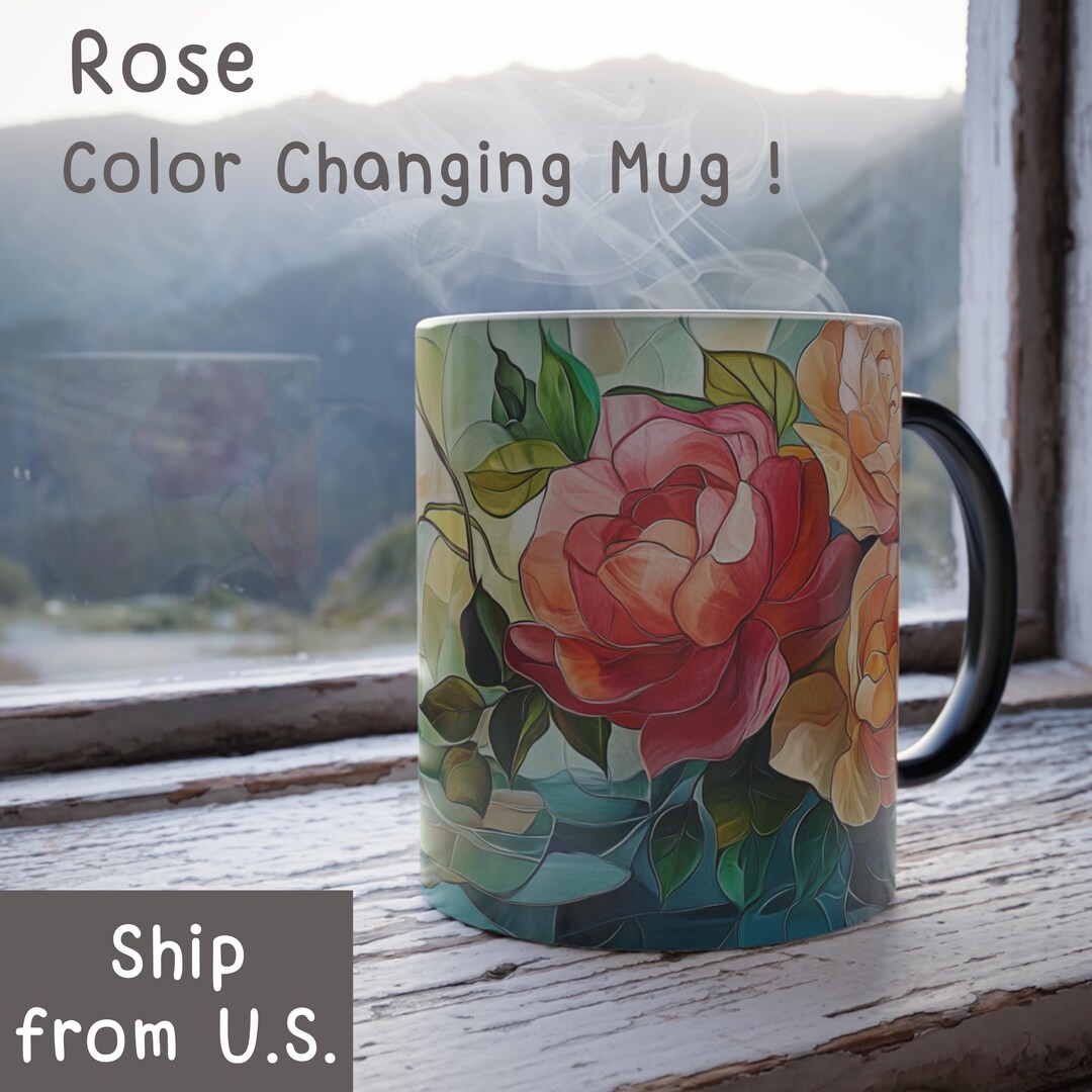 Stained Glass Rose Magic Mug-heat Reveal Mug With Vibrant Floral ...
