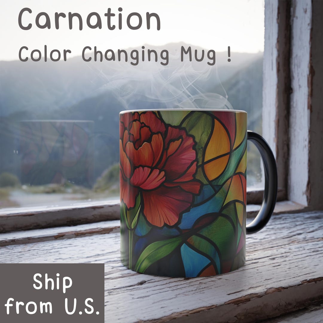 Stained Glass Carnation Magic Mug: Heat Reveal Floral Mug - Etsy