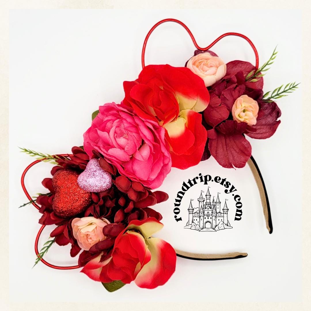 Valentine Mickey Ears | Love Bug Mickey Mouse Ears | Flower Crown ...