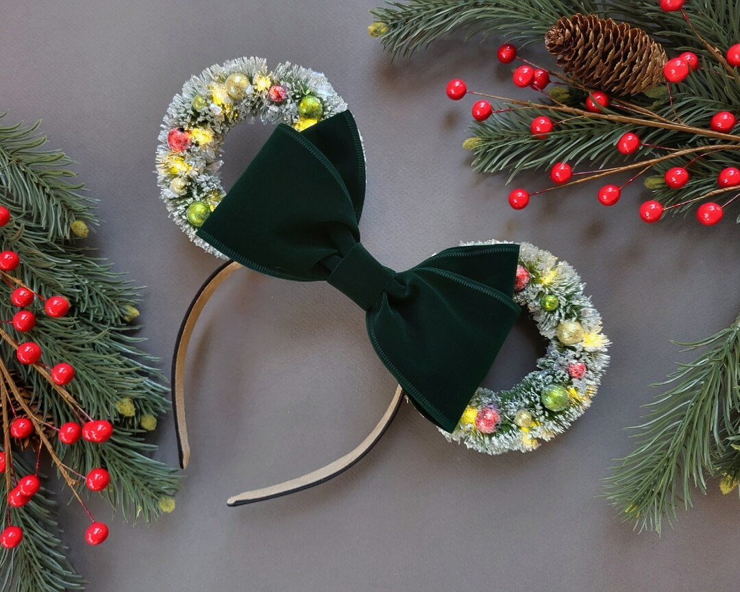 Green Velvet Christmas Mickey Ears Lighted Christmas Ears - Etsy