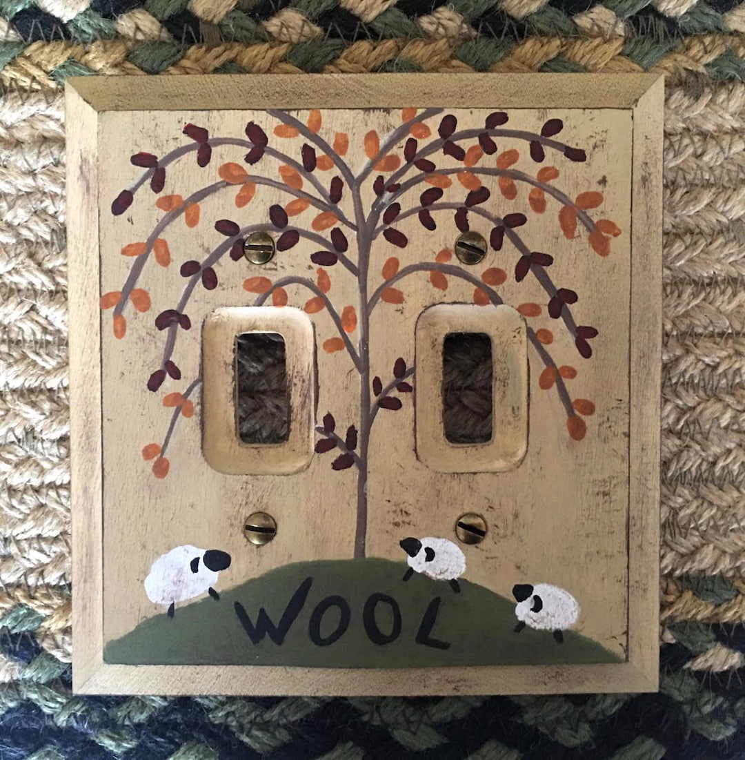 Hand Painted Willow Tree & Sheep Wood Switch Plate Cover: Primitive ...