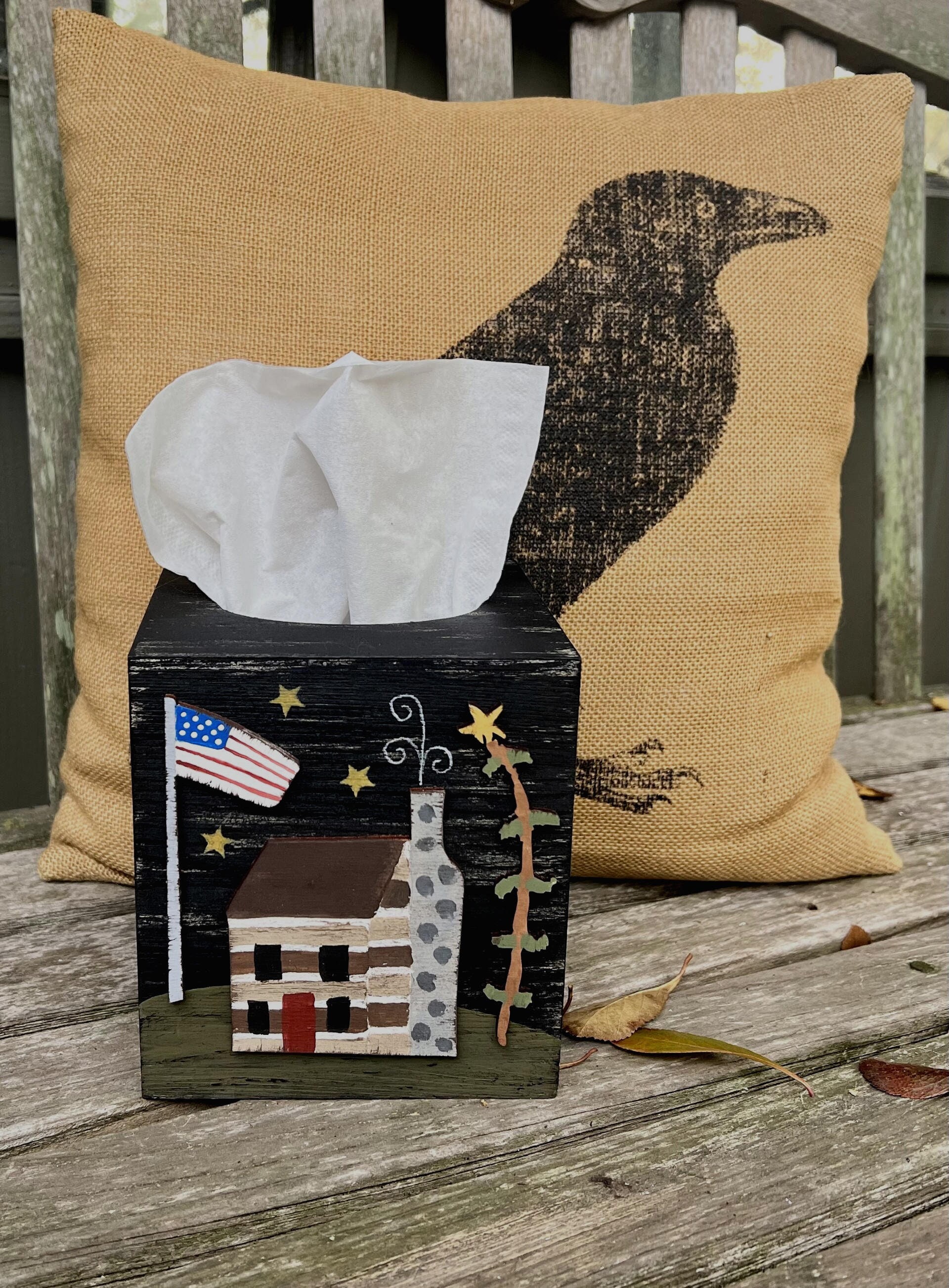 Rustic Log Cabin TISSUE BOX COVER Distressed Black/hand Painted Wood - Etsy