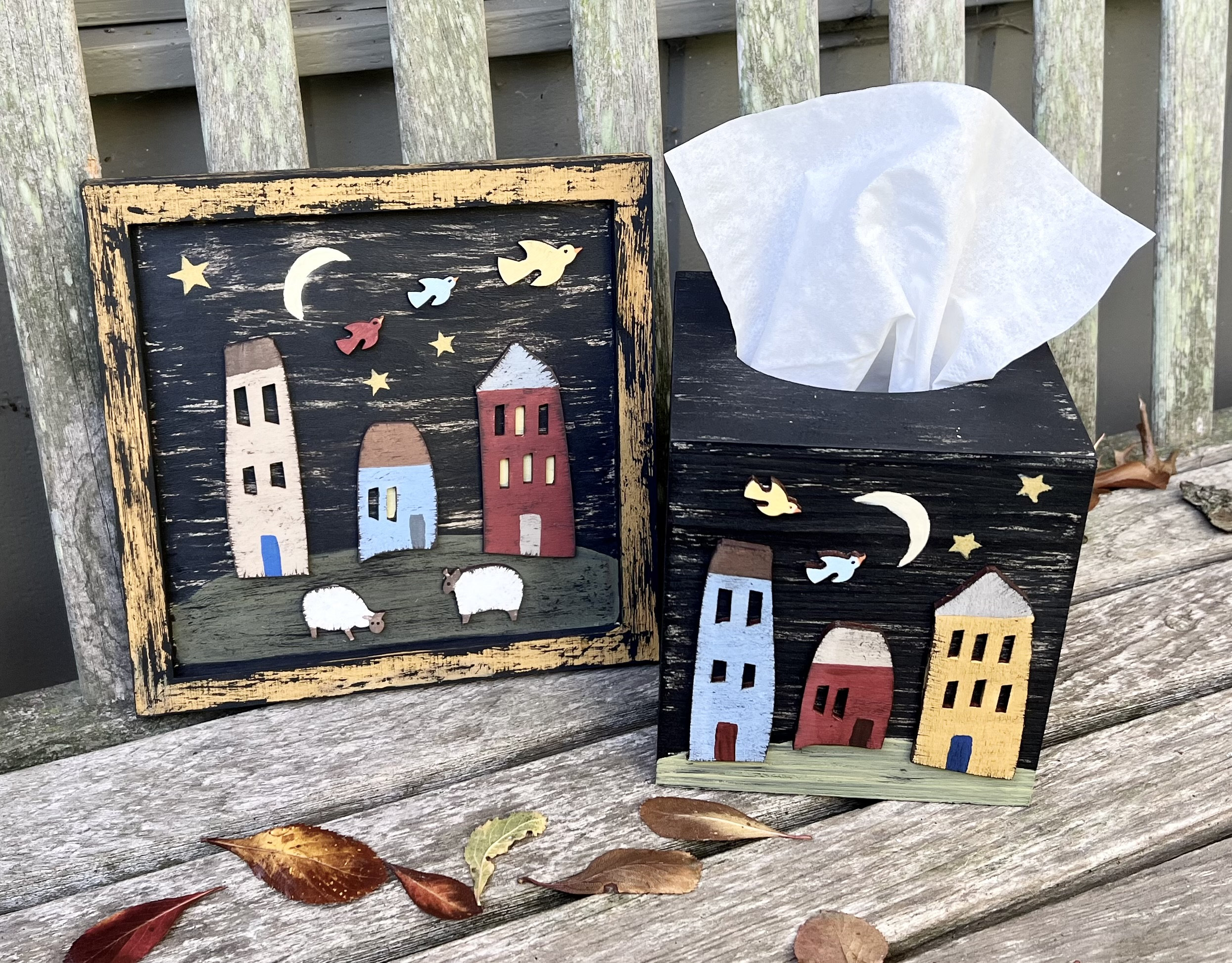 Rustic Log Cabin TISSUE BOX COVER Distressed Black/hand Painted Wood - Etsy