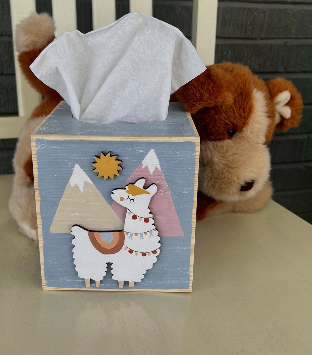 BOHO LLAMA RAINBOW Tissue Box Cover/hand Painted Wood/three Sided ...
