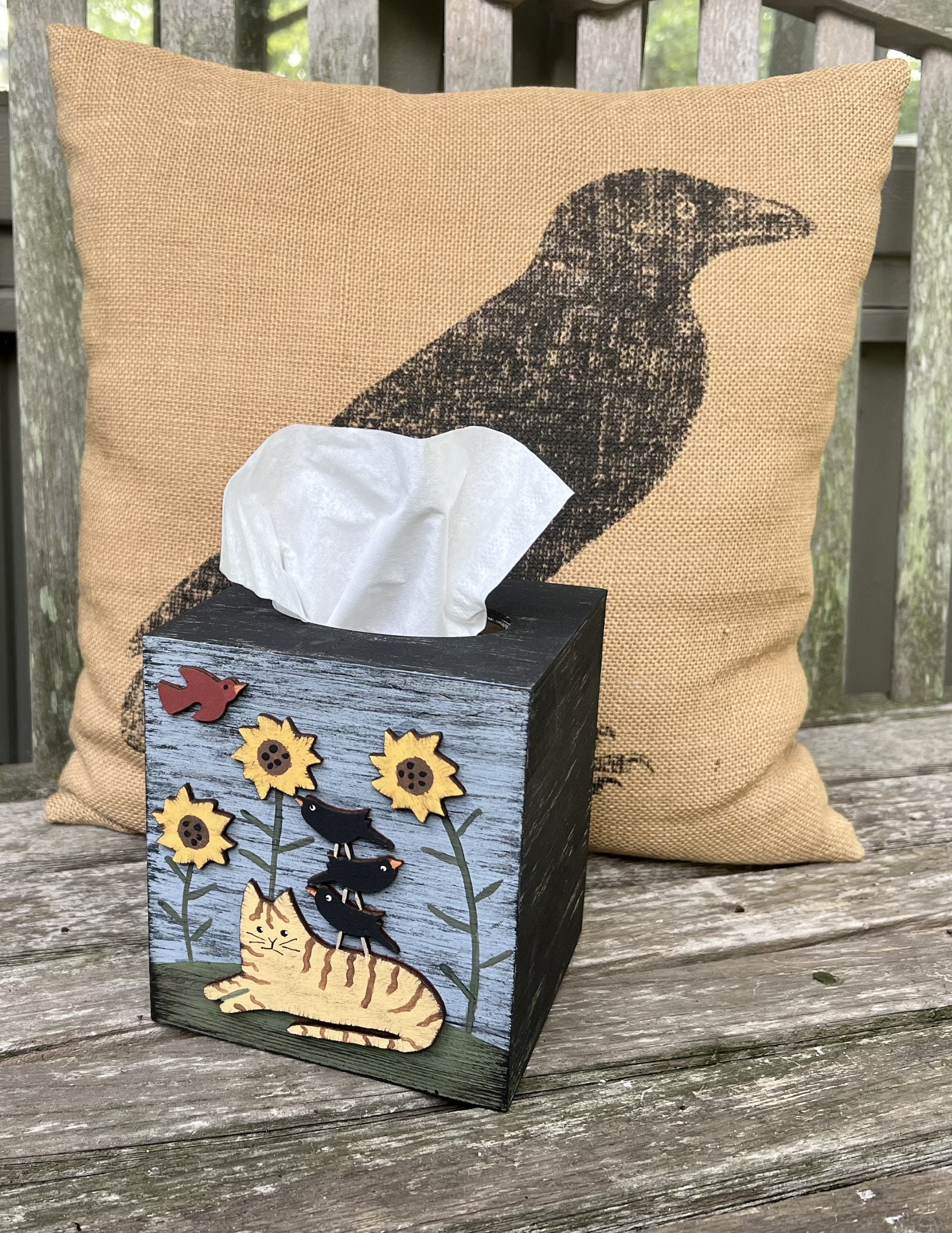 Rustic Log Cabin TISSUE BOX COVER Distressed Black/hand Painted Wood - Etsy