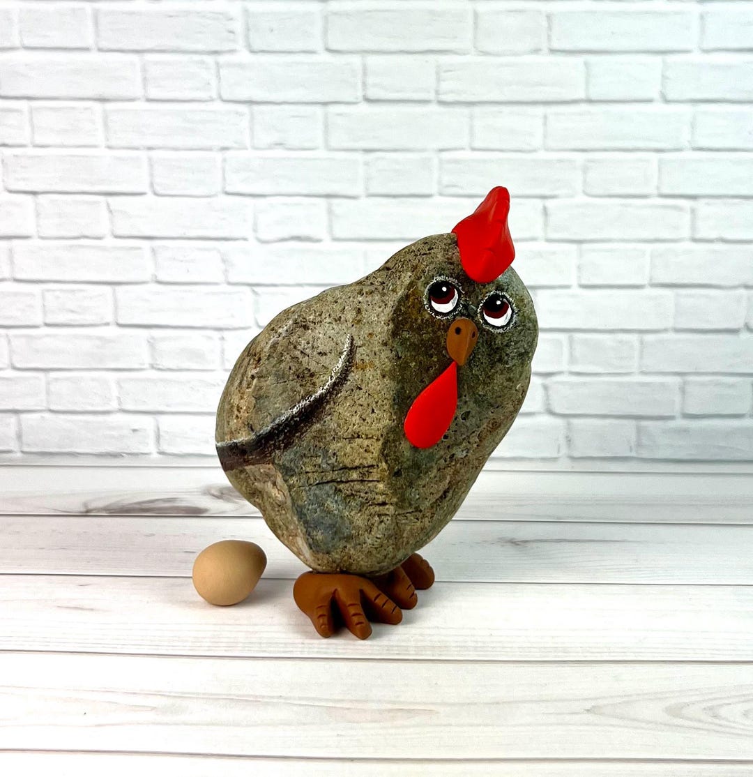 Hand Painted Natural Rock, Rock Hen. Painted Stone. Pebble Art, Rock ...