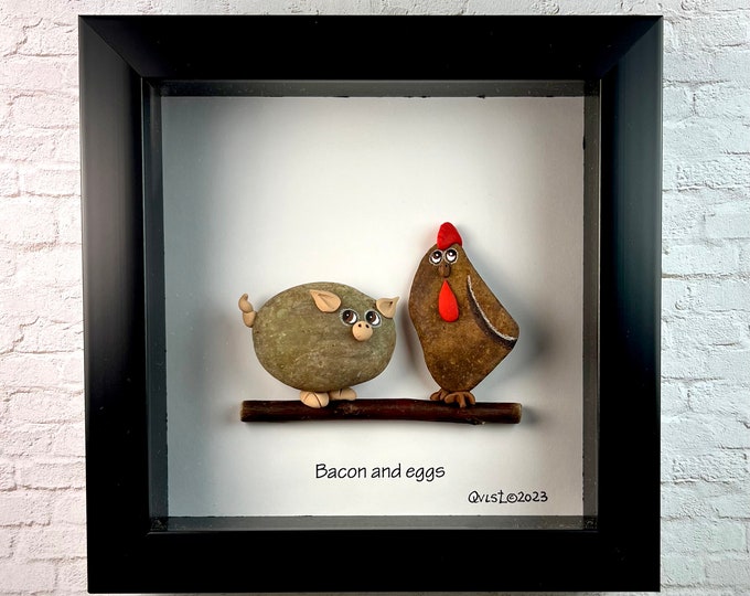 Shadow Box, Pebble Art, Rockart, Rock Chicken Shadow Box, Rock Pig ...