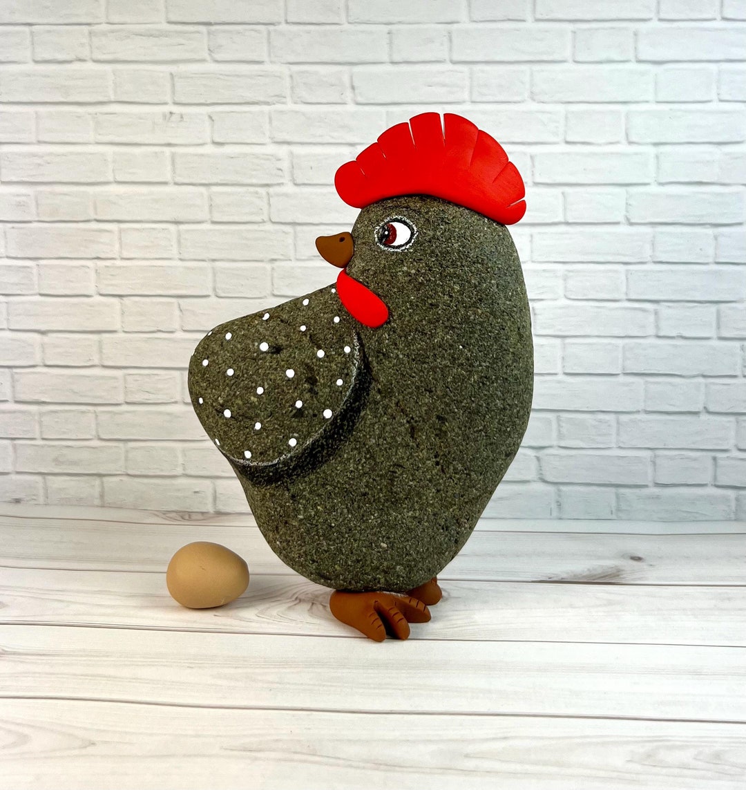Hand Painted Natural Rock, Rock Hen. Painted Stone. Pebble Art, Rock ...