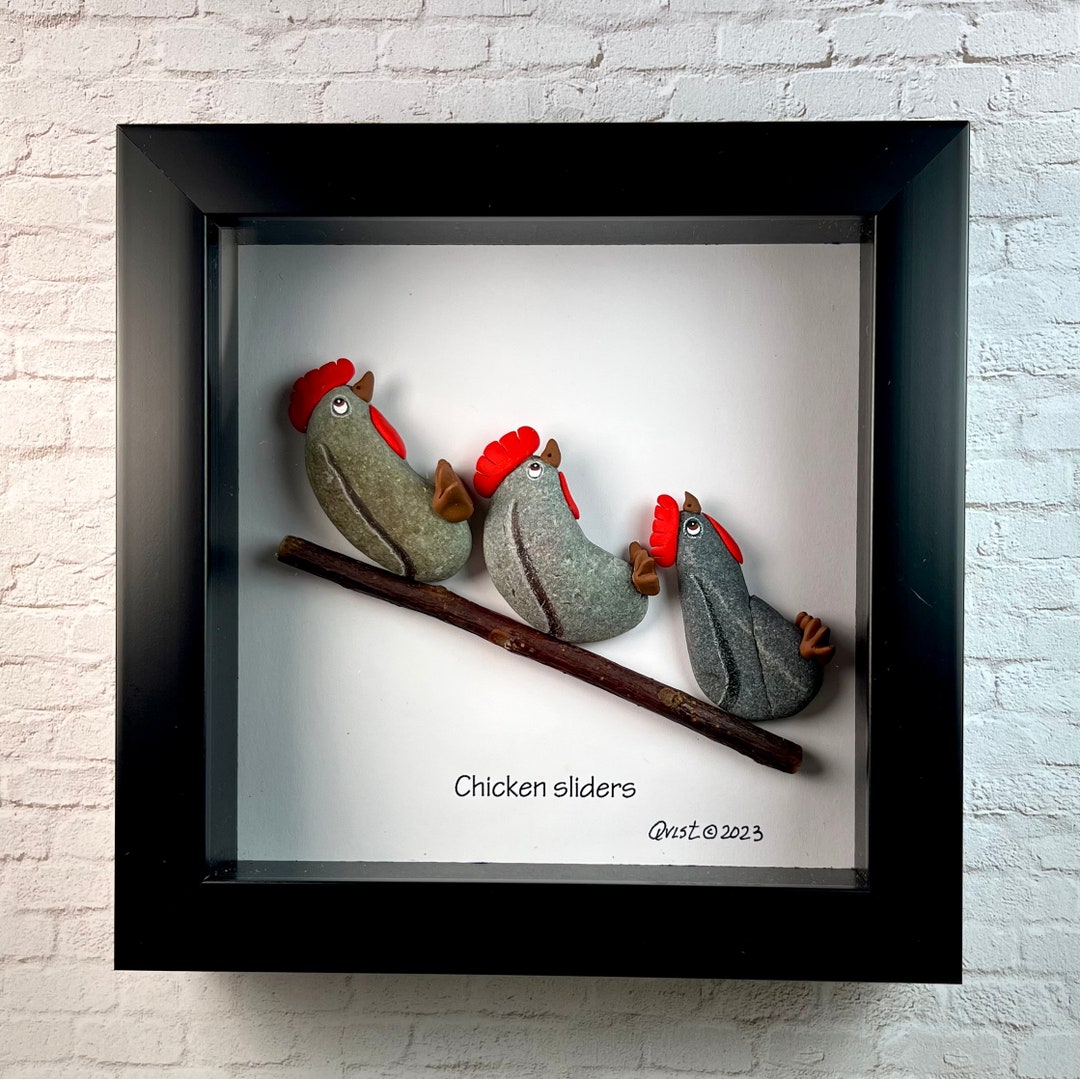 Shadow Box, Pebble Art, Rockart, Rock Chicken Shadow Box. Chicken ...