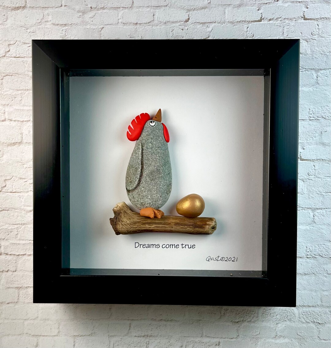 Shadow Box, Pebble Art, Rockart, Rock Chicken Shadow Box, Rock Pig ...