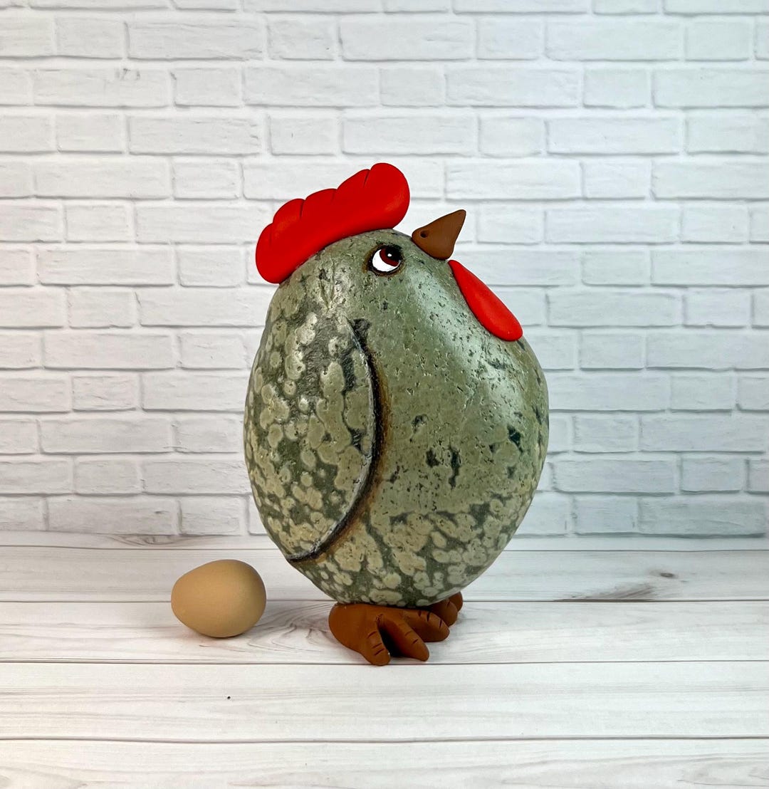 Hand Painted Natural Rock, Rock Hen. Painted Stone. Pebble Art, Rock ...