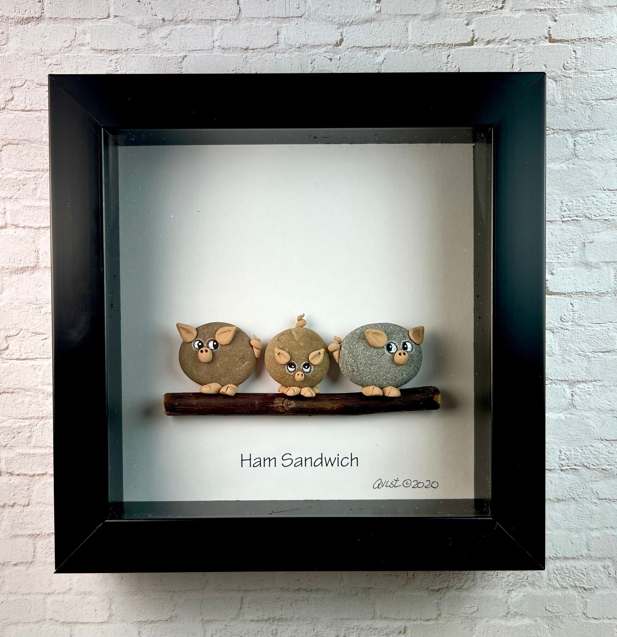 Shadow Box, Pebble Art, Rockart, Rock Chicken Shadow Box, Rock Pig ...