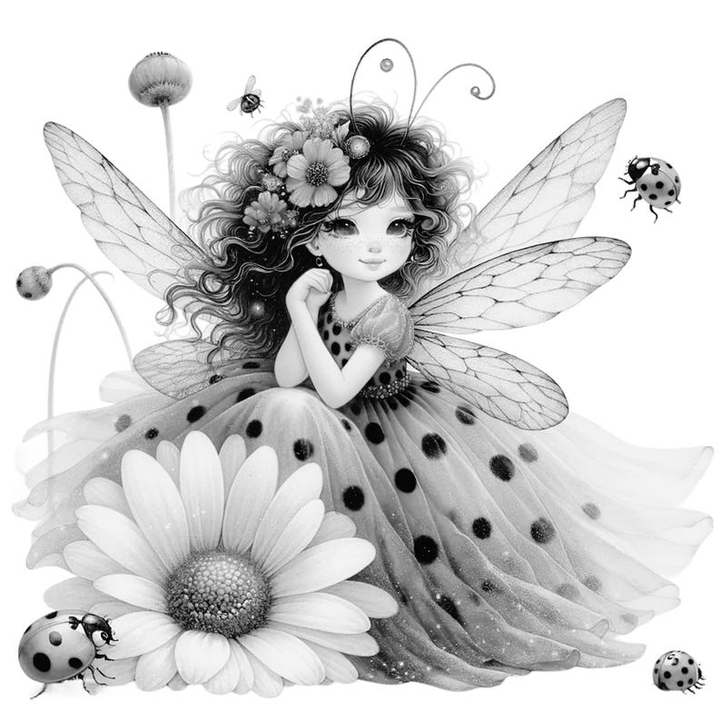 Fairy Coloring Pages: 25 Grayscale Illustrations (instant Digital ...